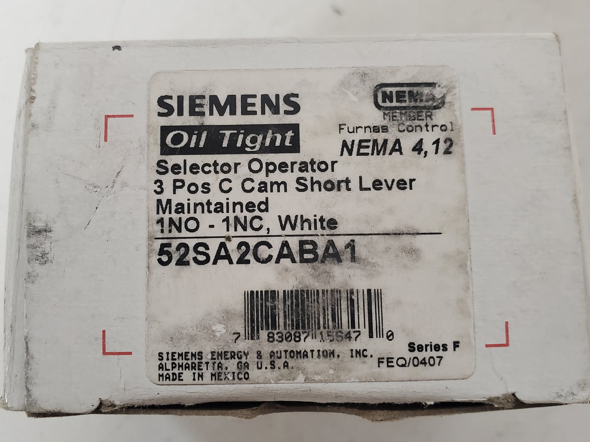 Siemens 52SA2CABA1 Oil Tight Selector Operator 3 Pos C Cam Short Lever ...