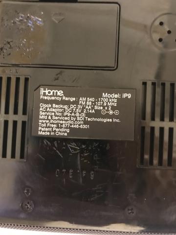 iHome Speaker Dock With Clock Radio Model iP9 With Power Source ...